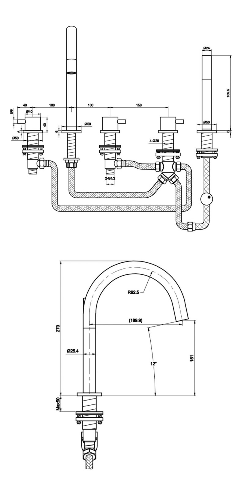 Just Taps Plus Florence Bath Shower Mixer | 55277 | Pillar Mounted | Chrome