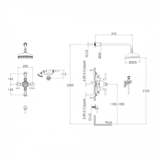 Just Taps Plus Grosvenor Shower | GRO281CH | 2 Outlet | Chrome