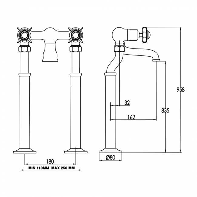 Just Taps Plus Grosvenor | 98223FSNK | Pillar Mounted | Nickel
