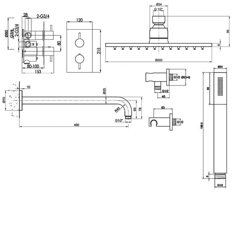 JTP Inox Concealed Shower | COM 080 | 2 Outlet | Matt Stainless Steel