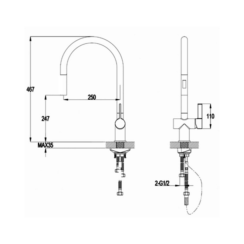 Just Taps Plus Vos Sink Mixer | 27181BBL | Deck Mounted | Brushed Black