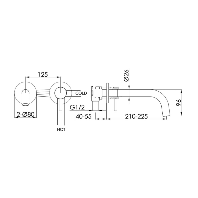 Just Taps Plus Vos Basin Mixer | 23273BBR | Wall Mounted | Brushed Brass