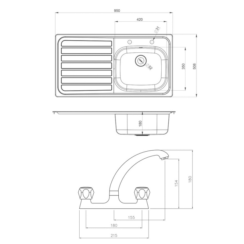 Leisure Lexin Kitchen Sink | LE95L/TDM1-DS | 1 Bowl | Satin