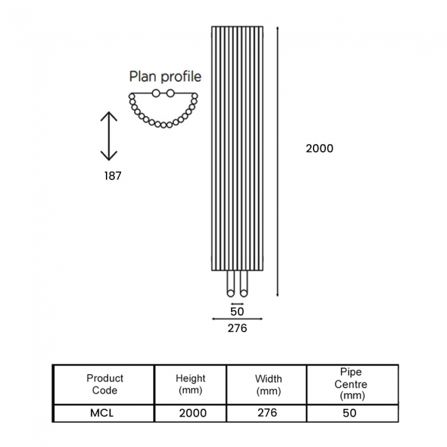 Prestige Kansas Designer Radiator | MCI | 2000mm x 276mm | Anthracite