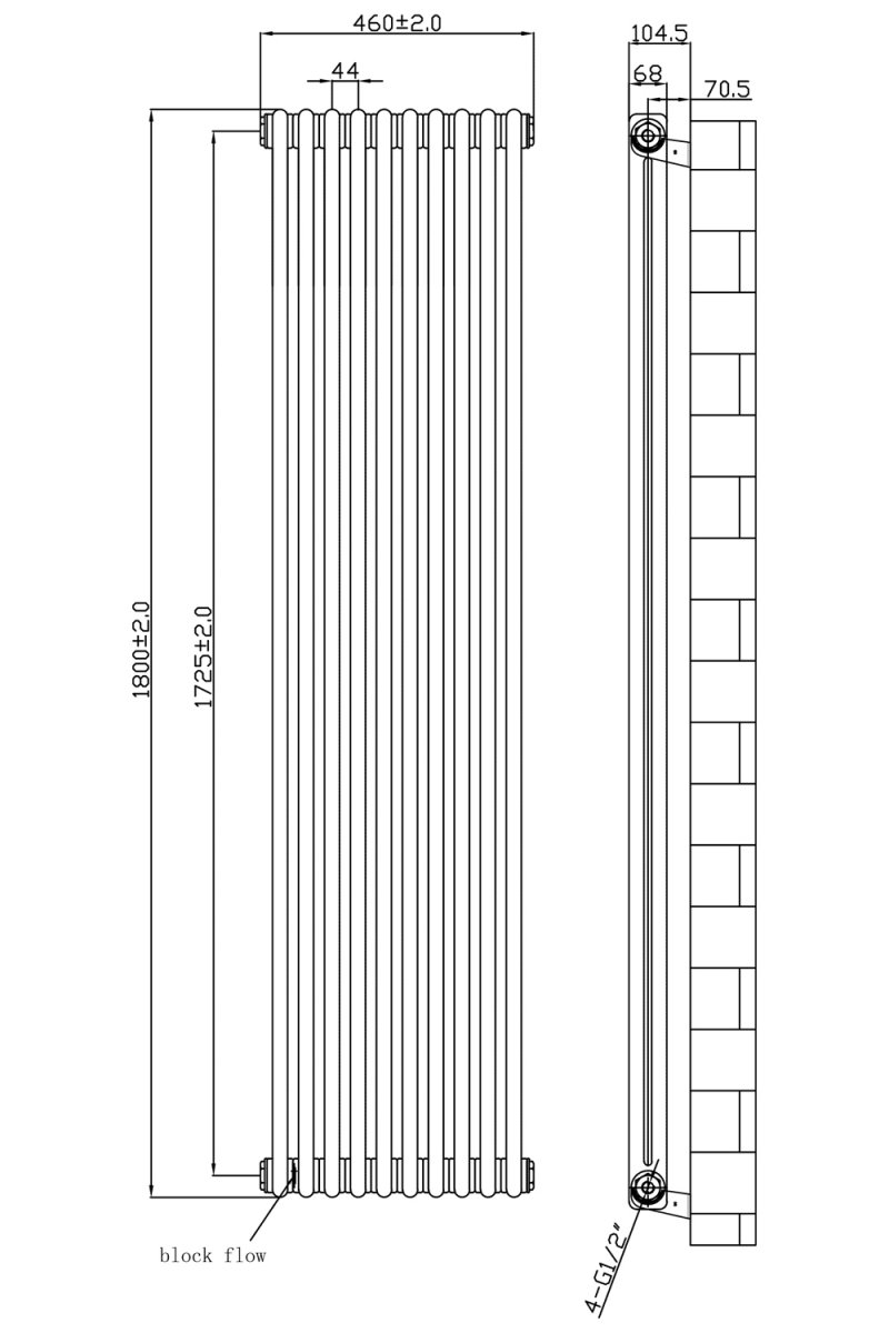 MaxHeat Octavius Designer Radiator | COL-2-180460 | 1800mm x 460mm | White