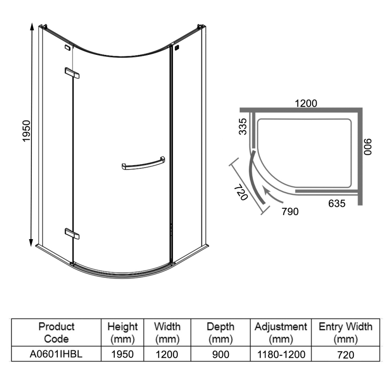 Merlyn 8 Series Frameless Offset Quad Shower Enclosure | 1200x900mm | A0601IHBL