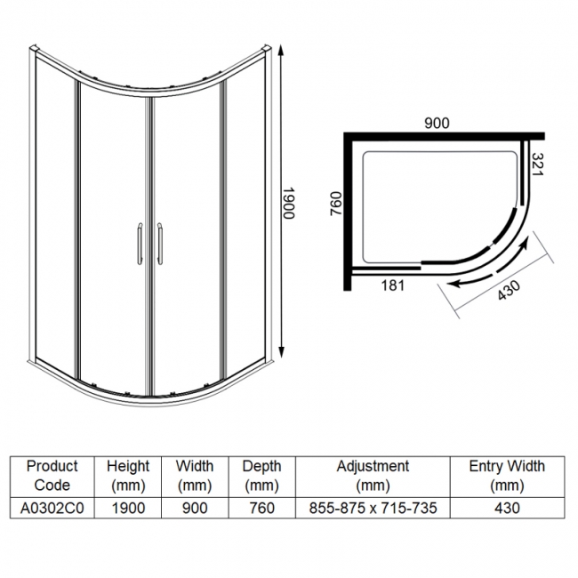 Merlyn Ionic Express Offset Quad Shower Enclosure | 900x760mm | A0302C0