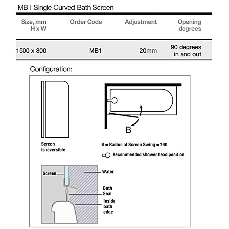 Merlyn Mbox Standard Bath Screen | MB1 | 6mm | Clear/Chrome