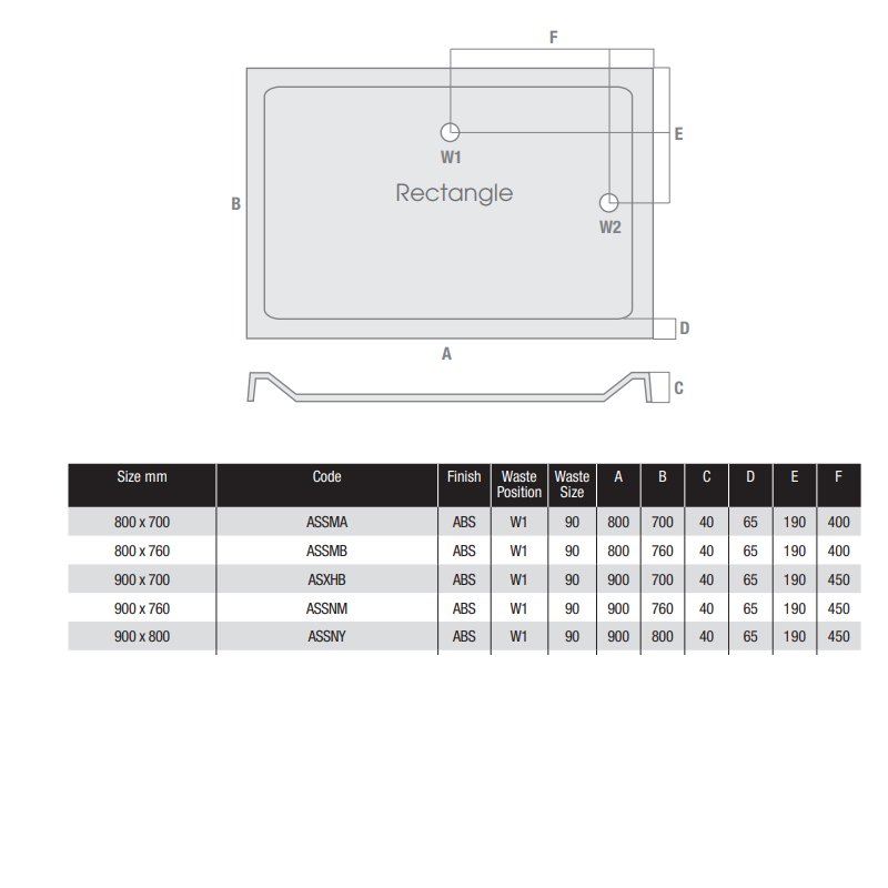 MX Elements Rectangular Shower Tray | 900mm x 760mm | ASSNM