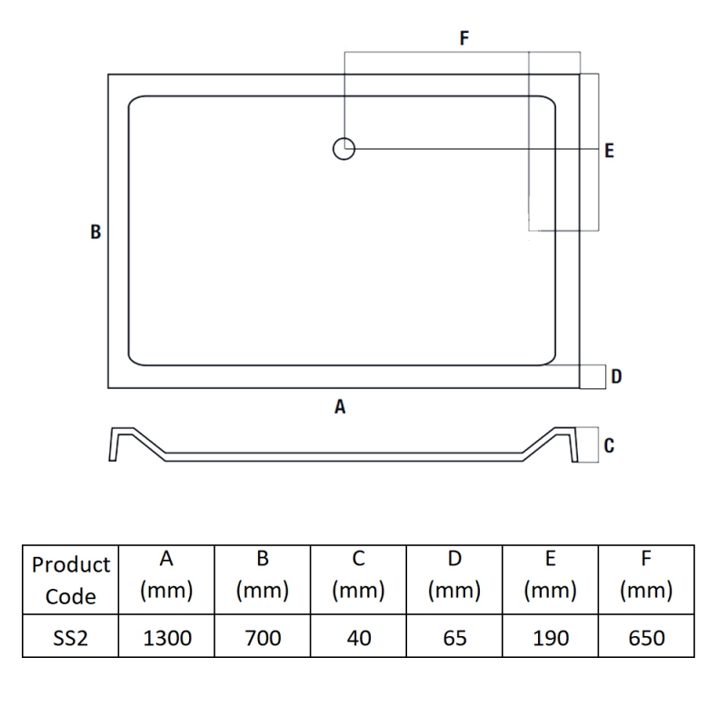 MX Elements Rectangular Shower Tray | 1300mm x 700mm | SS2