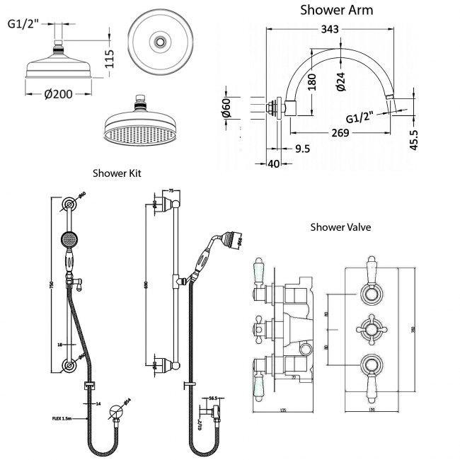 Nuie Edwardian Concealed Shower | ITY315+A3211+ARM06+HEAD21 | 1 Outlet ...