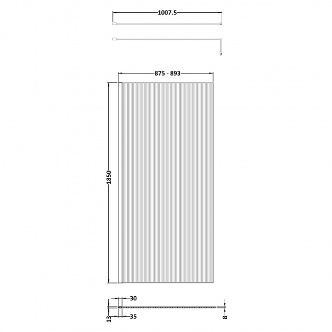 Nuie Fluted Wet Room Panel | WRFL18590GM | 215mm | 8mm | Clear