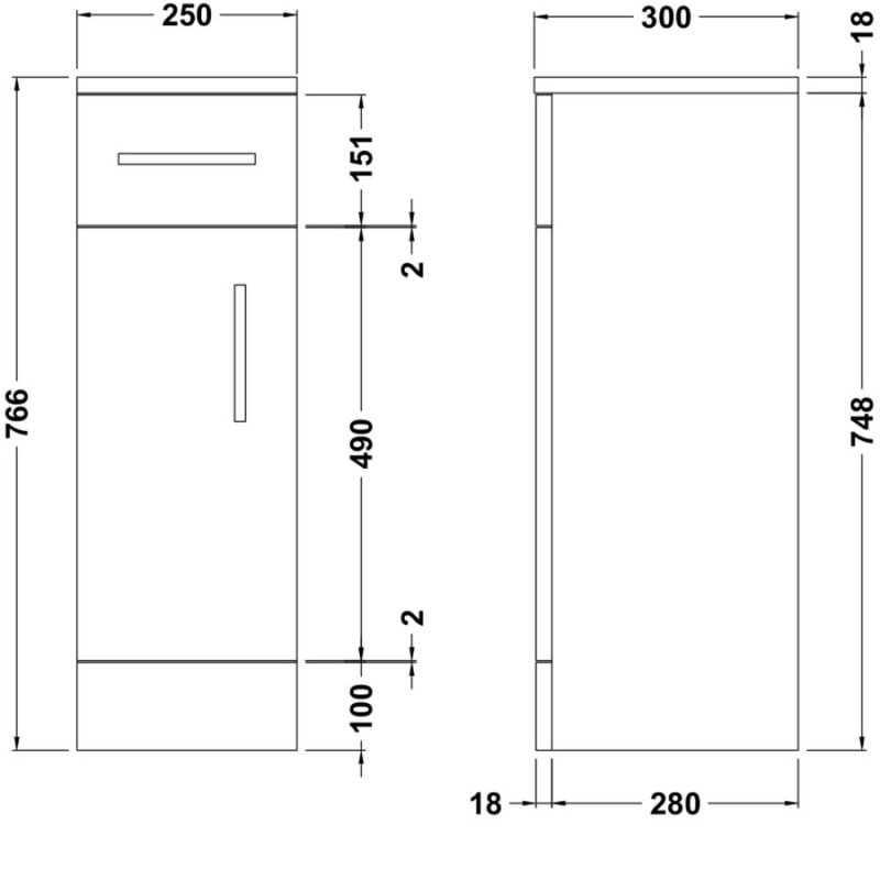 Nuie Mayford Storage Unit | PRC171 | 250mm | Gloss White