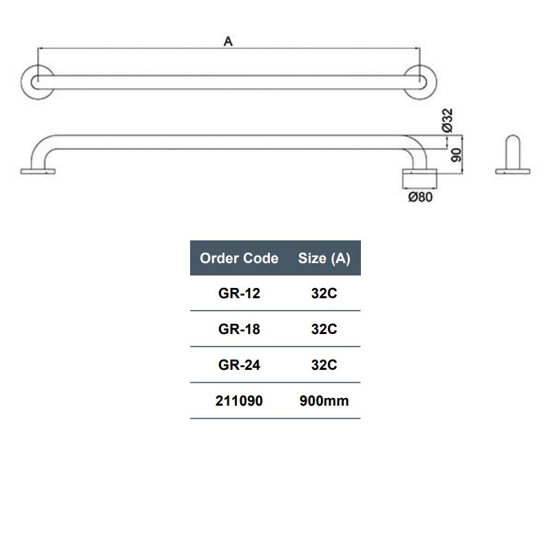 NYMAS Stainless Steel Grab Rail | 211090/SP | Straight | Polished