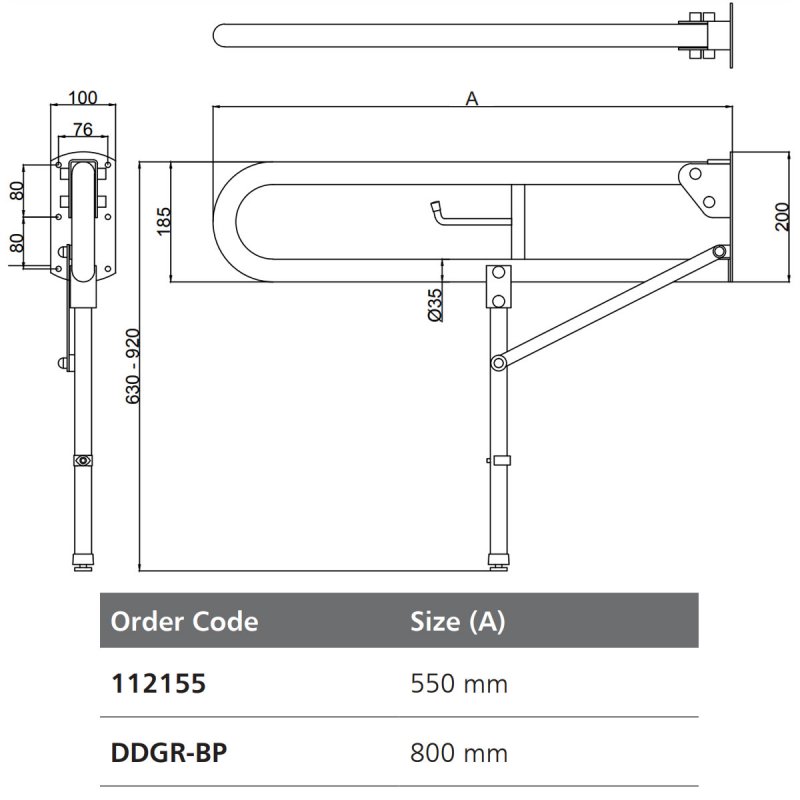 NYMAS Steel Grab Rail | DDGR-BP/GY | Hinged | Grey