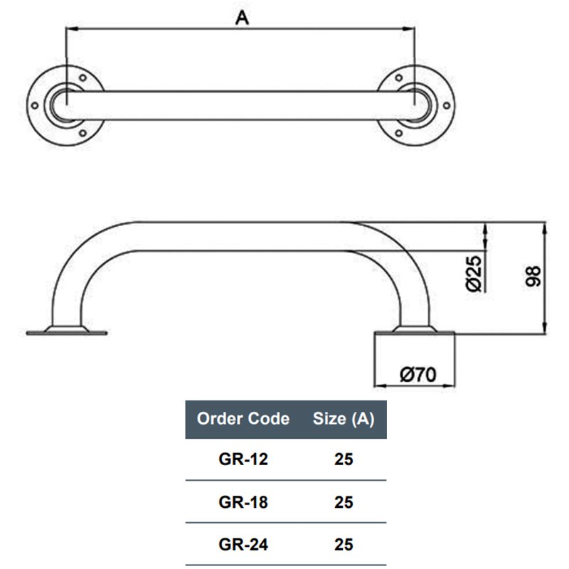 NYMAS Steel Grab Rail | GR-18/25/WH | Angled | White