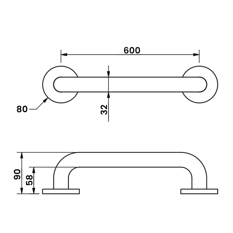 NYMAS Stainless Steel Grab Rail | GR-24/32C/SS | Straight | Satin