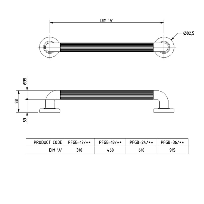 NYMAS ABS Plastic Grab Rail | PFGB-12/BL | Straight | Black