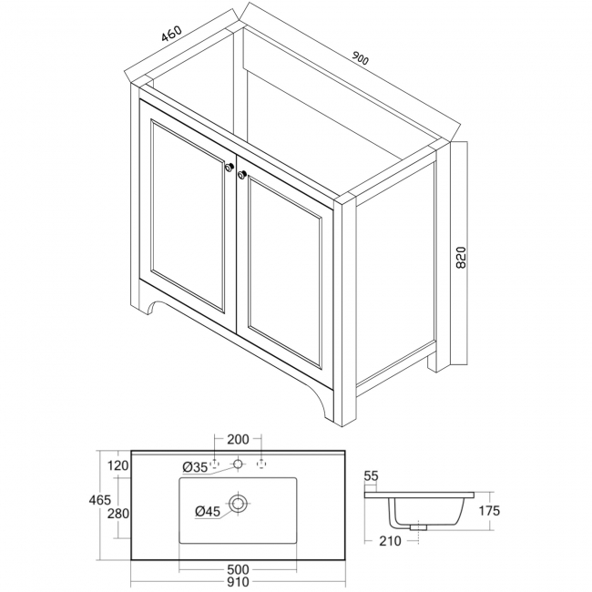 Orbit Brunswick Vanity Unit | 900mm | HARR-BRUNS-900-ARCTIC + HARR-900 ...