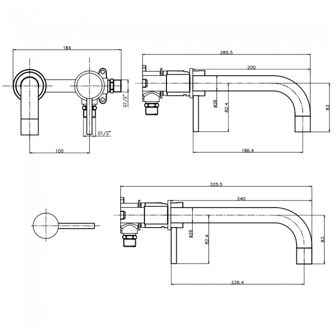 Orbit Core Basin Mixer | NU-040 | Wall Mounted | Brushed Bronze