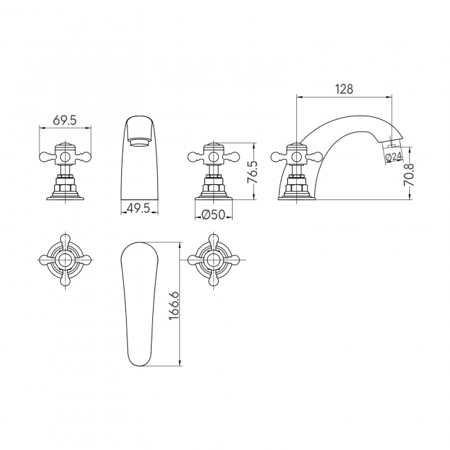 Orbit Basin Mixer | BRASS009 | Deck Mounted | Aged Brass