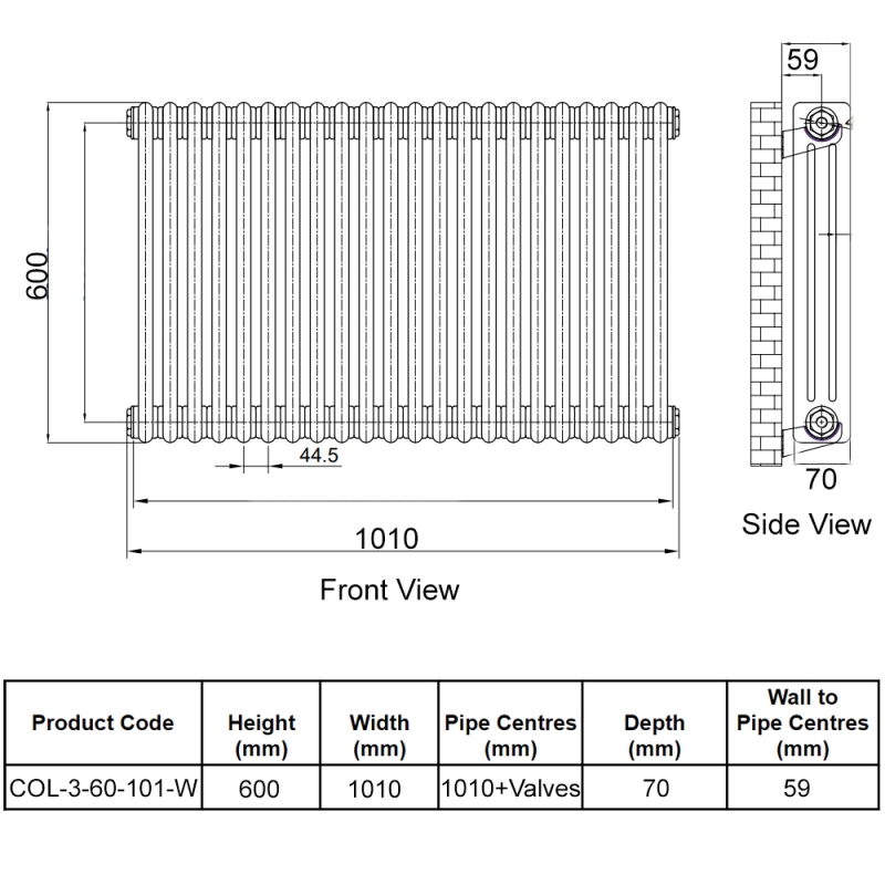 Orbit Sectional Radiator | COL-3-60-101-W | 600mm x 1010mm | White