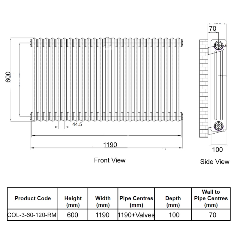 Orbit Traditional Sectional Radiator | COL-3-60-120-RM | 600mm x 1190mm ...