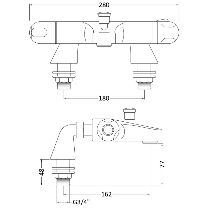 Nuie Reef Thermostatic Bath Shower Mixer | CD324 | Pillar Mounted | Chrome