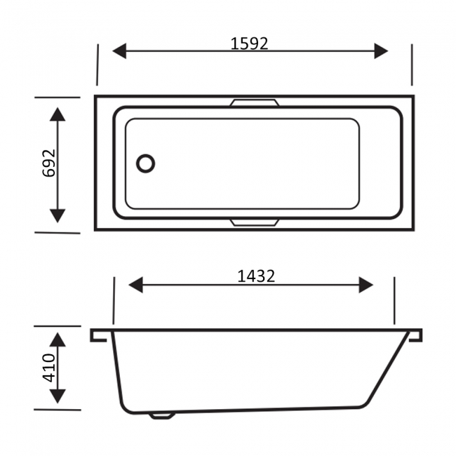 Prestige Luxe Rectangular Bath | LUX1670SE | 1592mm x 692mm | Acrylic