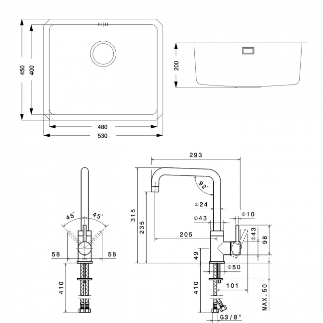 Prima R25 Kitchen Sink | PPR8043 | 1.5 Bowl | Stainless Steel/Chrome