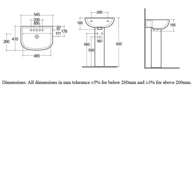 RAK Ceramics Compact Full Pedestal Basin | COM55BAS1+COMPEDL | 545mm | 1TH