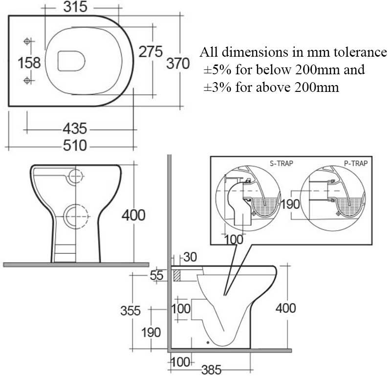 RAK Ceramics Compact Toilet | COMBTWPAN/SC | Back to Wall | White