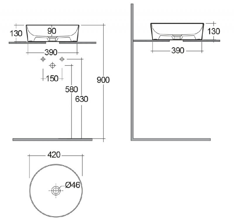 RAK Ceramics Feeling Countertop Basin | FEECT4200514A | 420mm | 0TH