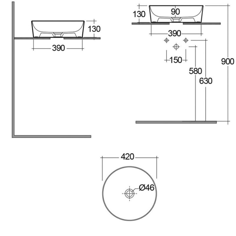 RAK Ceramics Feeling Countertop Basin | FEECT4200AWHA | 420mm | 0TH