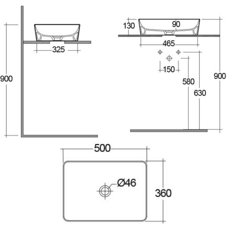 RAK Ceramics Feeling Countertop Basin FEECT5000AWHA 500mm 0TH
