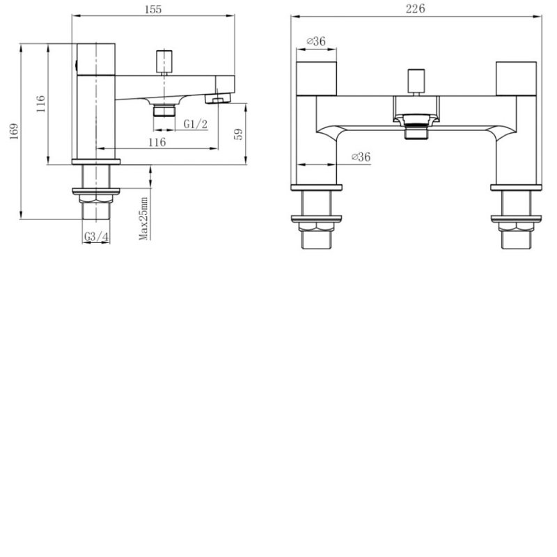 RAK Ceramics Petit Bath Shower Mixer Tap | RAKPER3005G | Pillar Mounted ...
