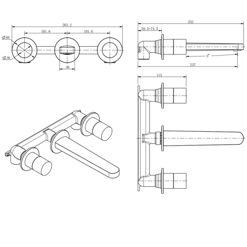 RAK Ceramics Petit Basin Mixer Tap | RAKPER3010N | Wall Mounted ...