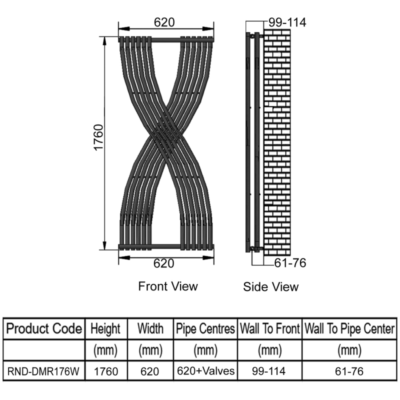 Reina Dimaro Designer Radiator | RND-DMR176W | 1760mm x 620mm | White