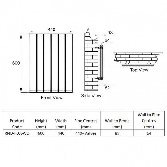 Reina Flat Designer Radiator | RND-FL06WD | 600mm x 440mm | White