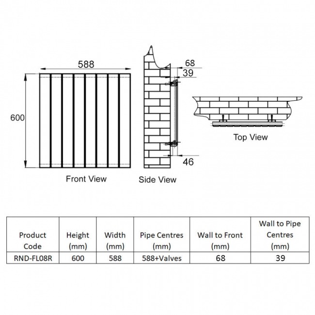 Reina Flat Designer Radiator | RND-FL08R | 600mm x 588mm | RAL