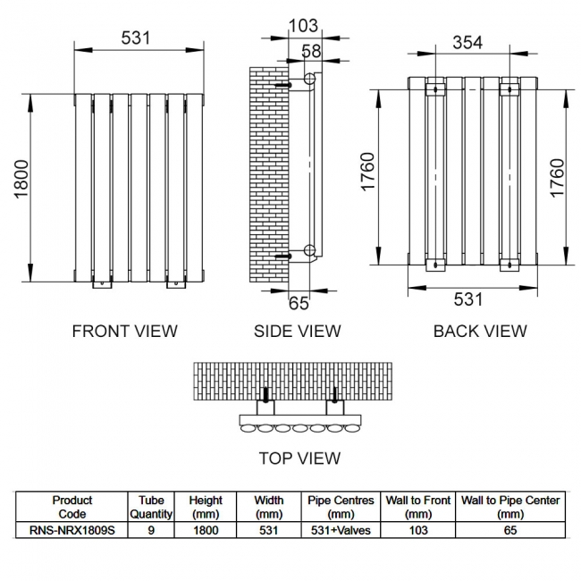 Reina Nerox Designer Radiator | RNS-NRX1809S | 1800mm x 531mm | Brushed