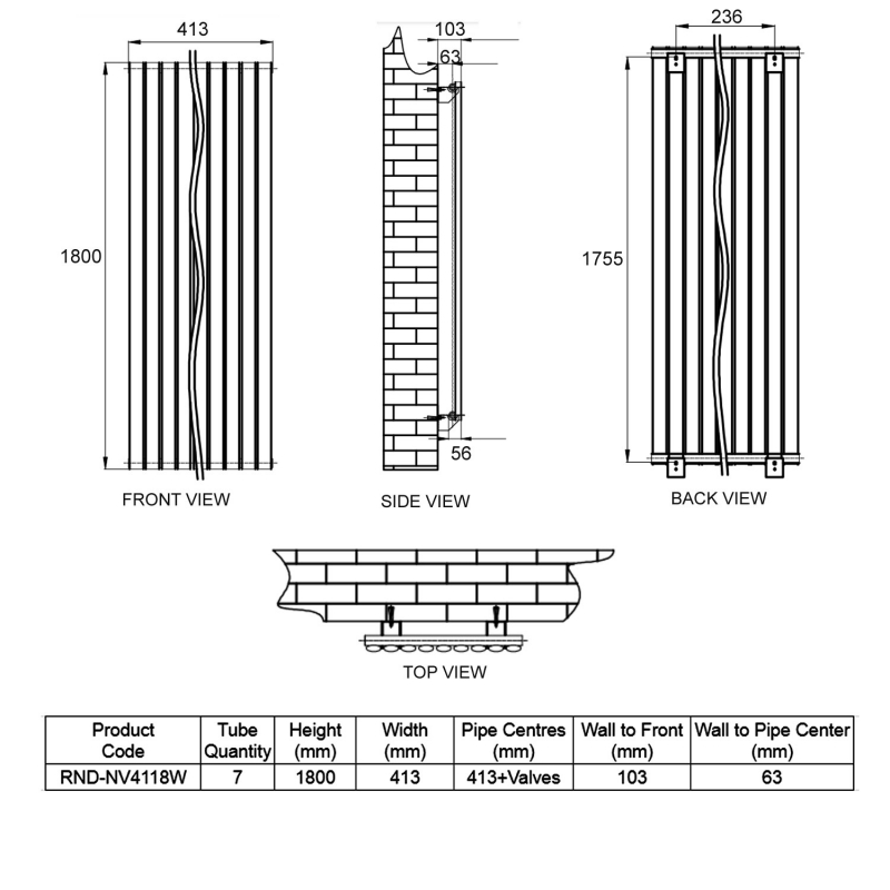 Reina Neva Designer Radiator | RND-NV4118W | 1800mm x 413mm | White