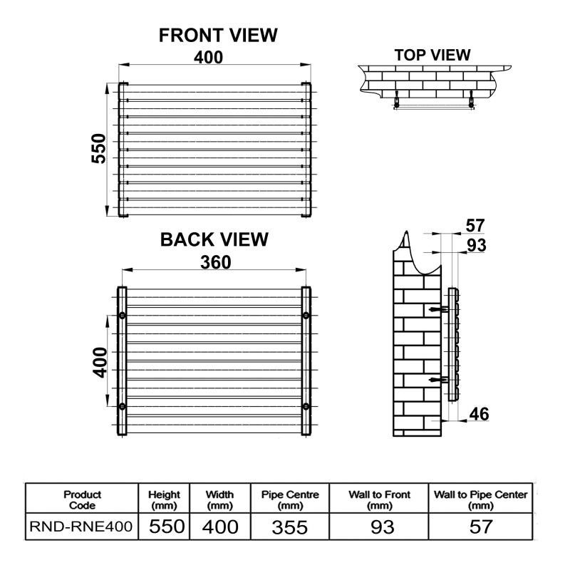 Reina Rione Designer Radiator | RND-RNE400 | 550mm x 400mm | White