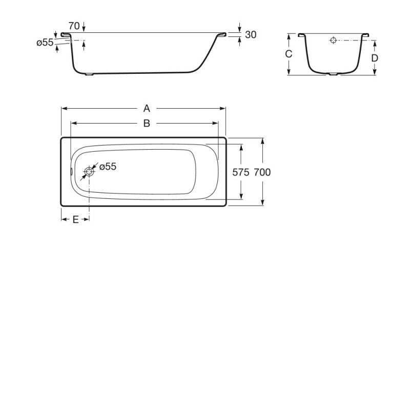 Roca Contesa Rectangular Bath | 2372K3000 | 1500mm x 700mm | Steel