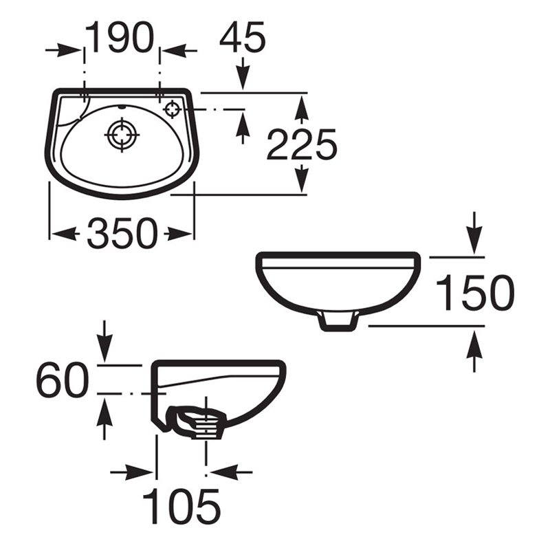 Roca Laura Wall Hung Basin | 325316005 | 350mm | 1TH