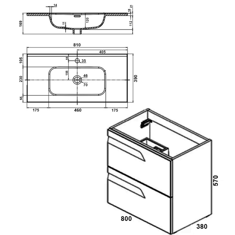Royo Vitale Vanity Unit | 800mm | RO122761+RO124875 | Gloss White