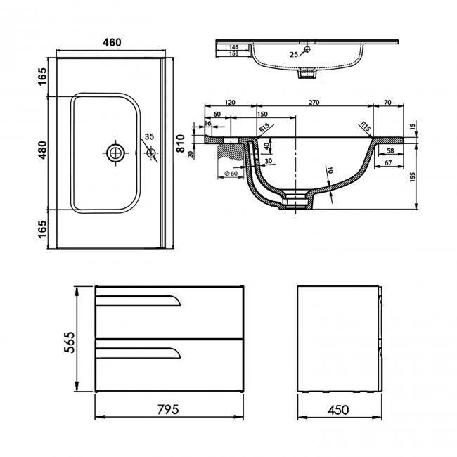 Royo Vitale Vanity Unit | 800mm | RO125624+RO123343 | Urban Grey