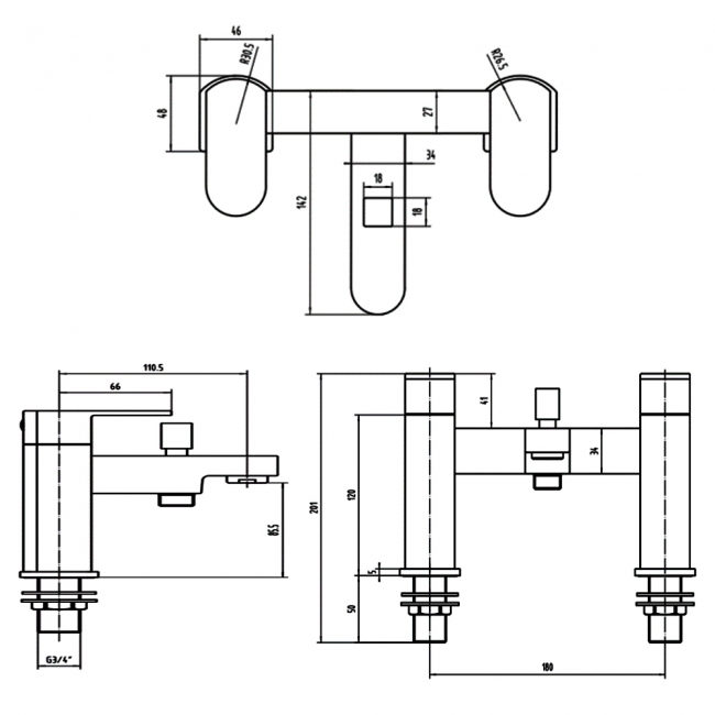 Sagittarius Ancona Bath Shower Mixer | AN/105/C | Pillar Mounted | Chrome