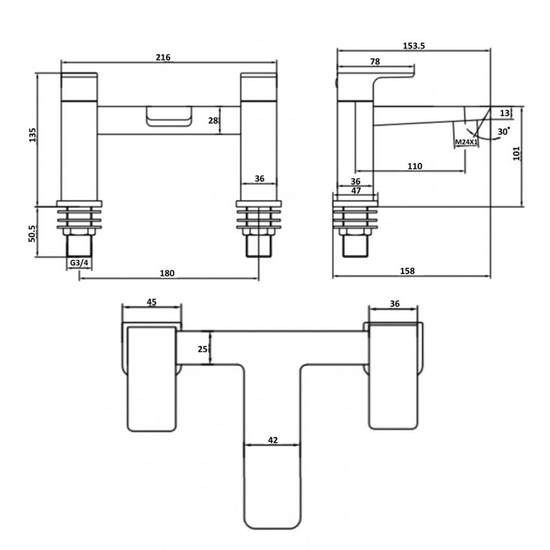 Sagittarius Ravenna Bath Filler Tap | RA/104/B | Pillar Mounted | Black