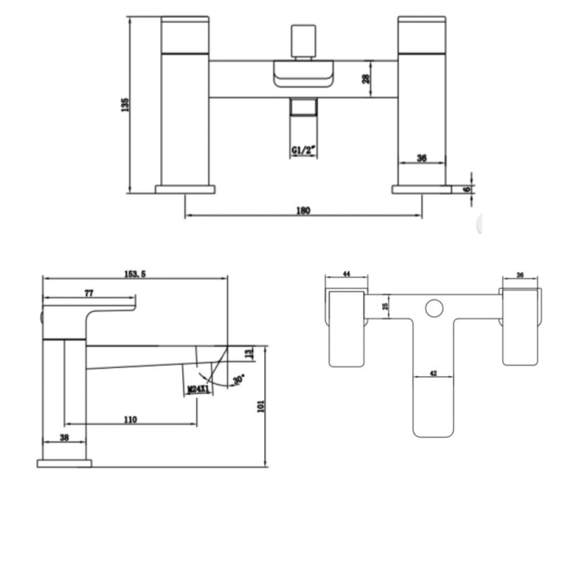 Sagittarius Ravenna Bath Shower Mixer Tap | RA/105/B | Pillar Mounted ...